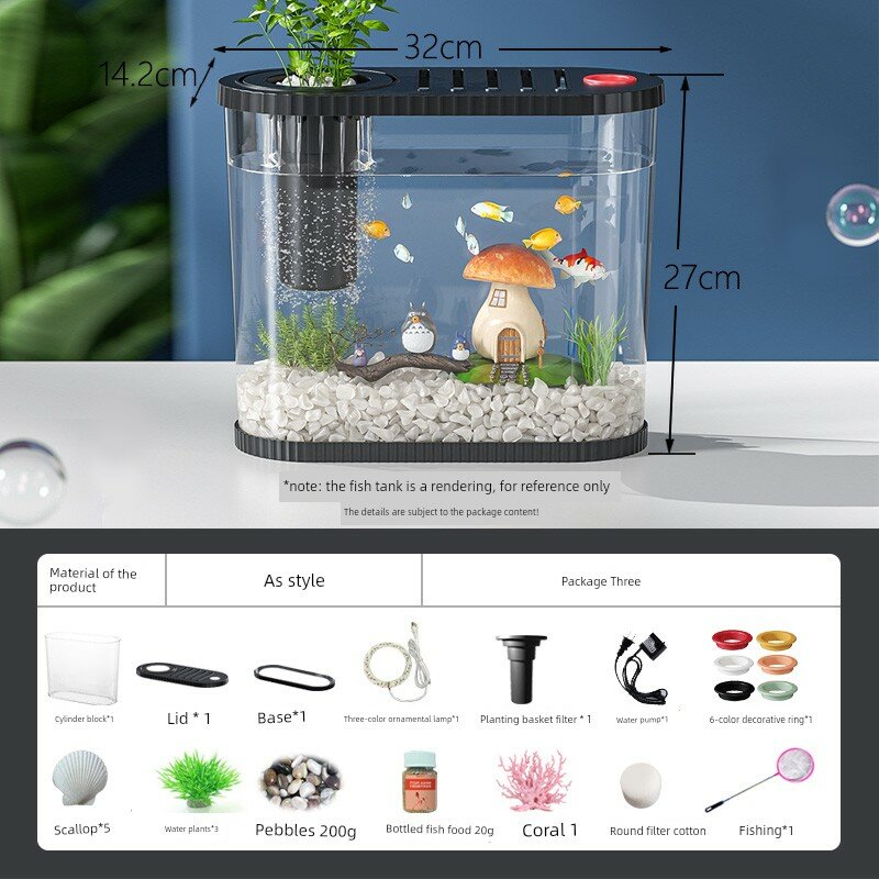 Настольный аквариум высокой модели с фильтром и кислородной системой, черный цвет, роскошный комплект (10-20 л)