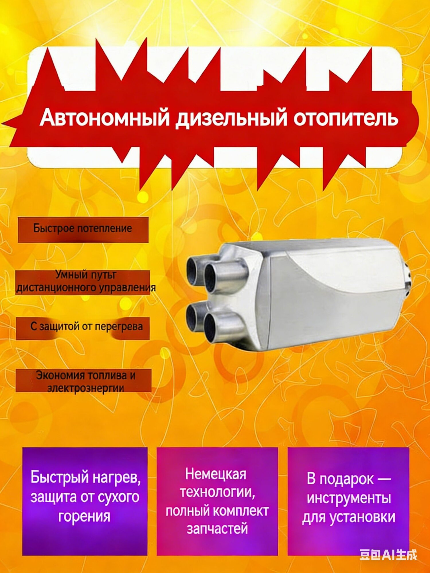 Автономный дизельный отопитель 24В с ЖК‑пультом, сухой фен до 8 кВт для автомобиля, фургона и бытовки, дистанционный запуск
