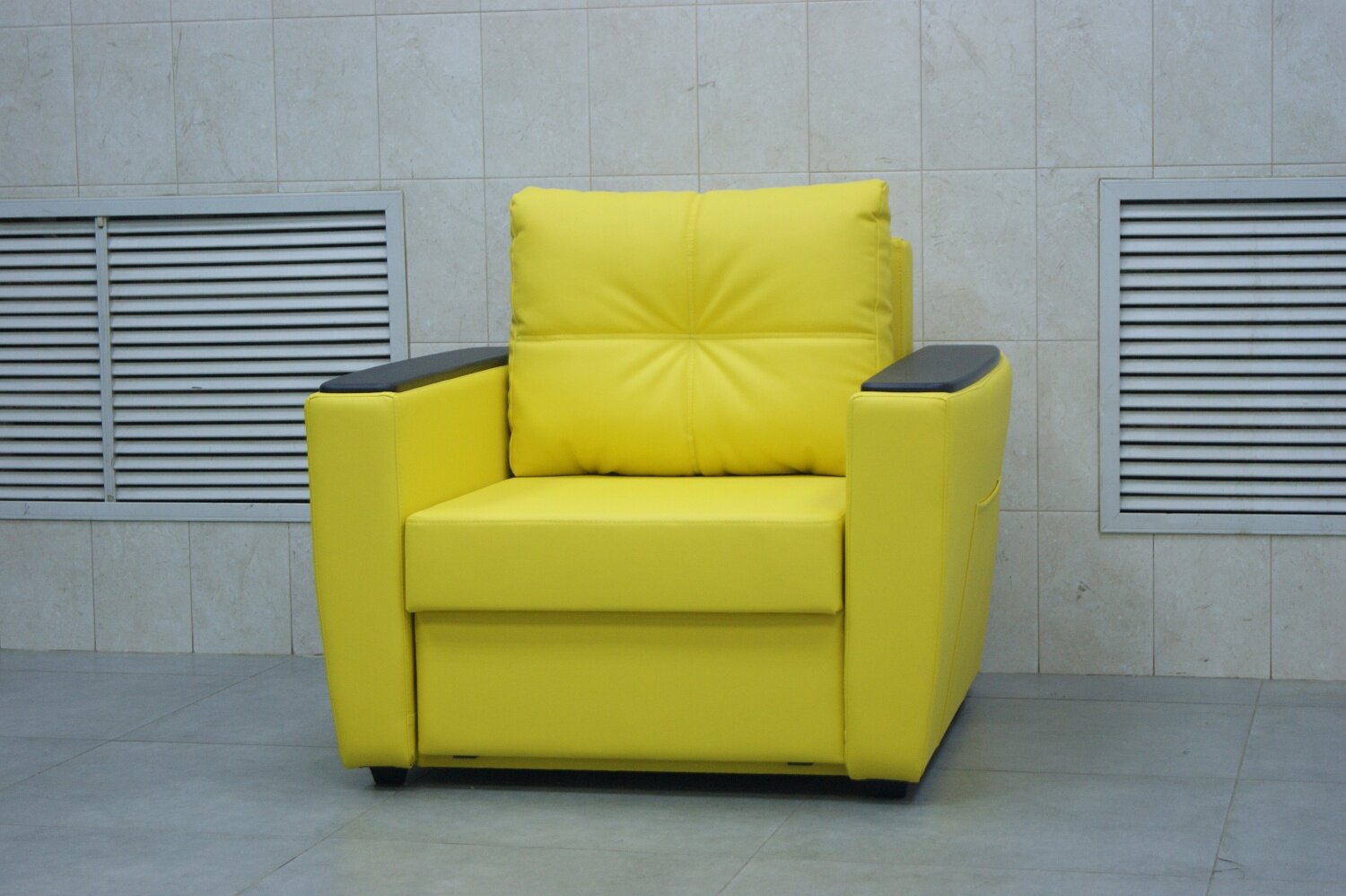 Кресло-кровать Дубай (Майами) желтая экокожа, 94х92х90 см, с ящиком для белья