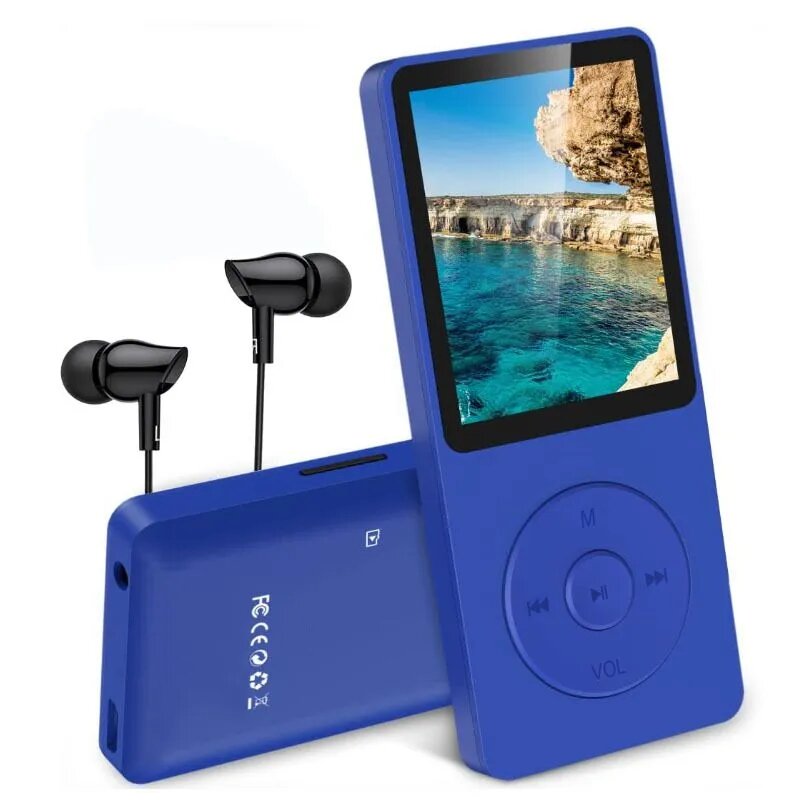 MP3-плеер с Bluetooth 5.0, 32 ГБ, синий, FM-радио, цветной экран 1.8 дюйма