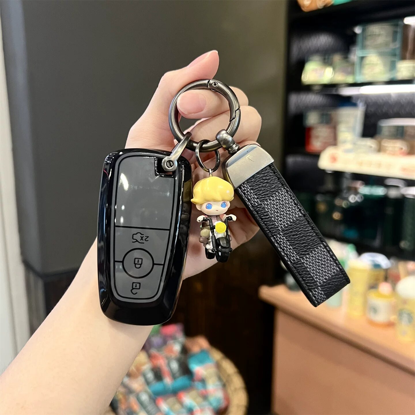 Ford Keycase для Mondeo Focus Fiesta Edge Explorer Kuga - D стиль черно-серая оболочка с Dimoo Car и клетчатым шнуром