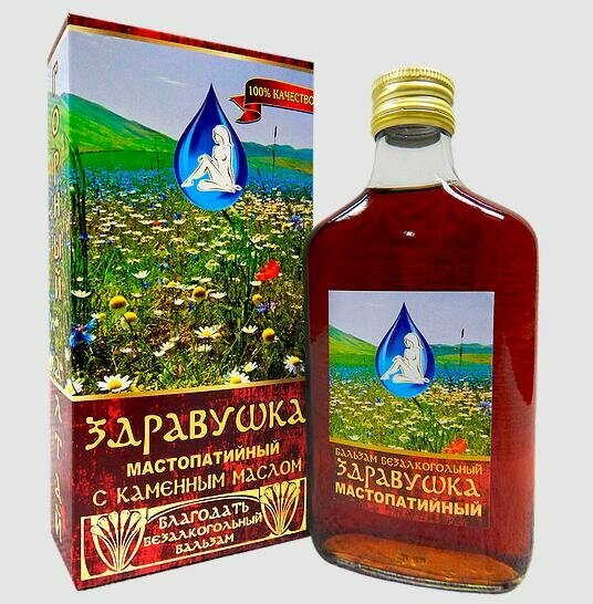 Питьевой бальзам Благодать с Алтая Здравушка с каменным маслом (Мастопатийный) 250 мл, на травах, безалкогольный