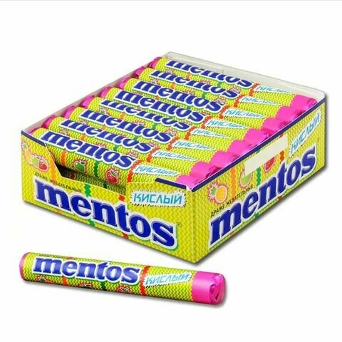 24 шт. Жевательное драже MENTOS (Ментос) "Кислый", 37,5 г