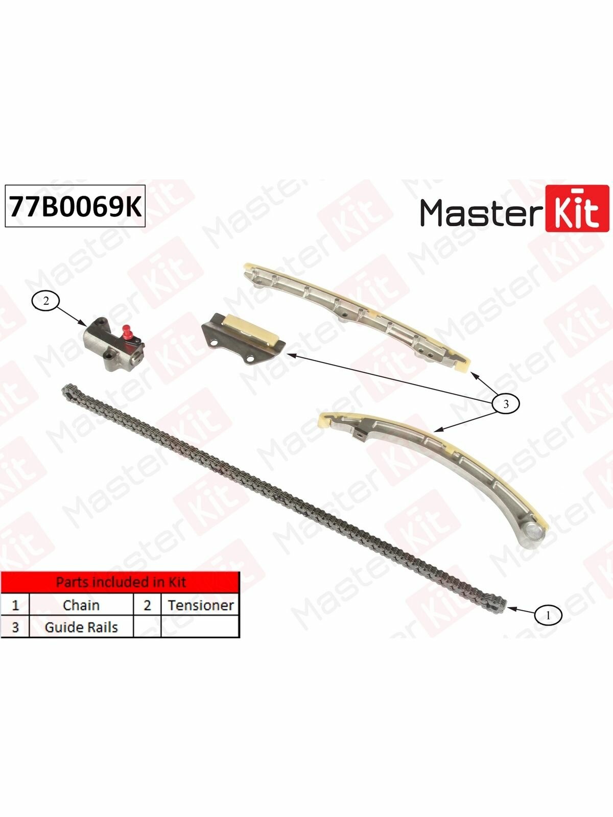 Комплект цепи ГРМ (без звездочек) для а/м Honda Accord, CR-V / Хонда Аккорд, MASTERKIT 77B0069K