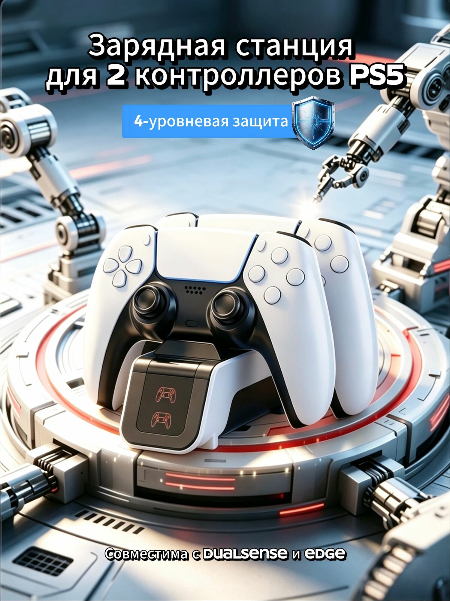 Зарядная док-станция для 2 контроллеров PS5 DualSense / DualSense Edge с быстрая зарядка, индикатором и защитой