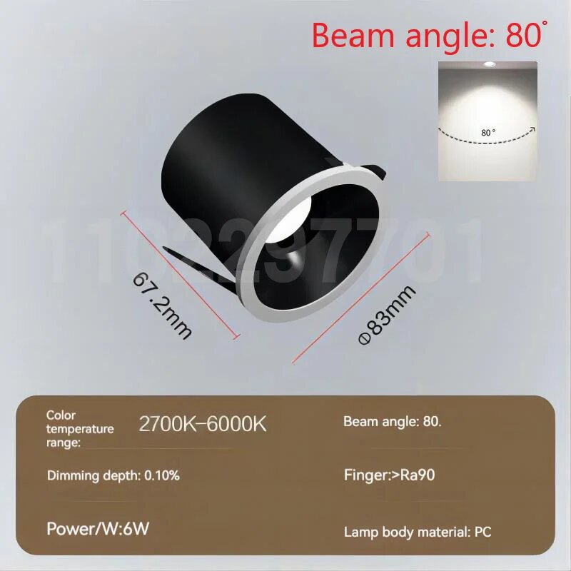 Светодиодная встроенная люстра Aqara Smart Downlight T3 Zigbee с регулировкой яркости круглая 6Вт Угол луча 36°80° Адаптивное освещение с регулировкой яркости для приложения Aqara Home-80 градусов