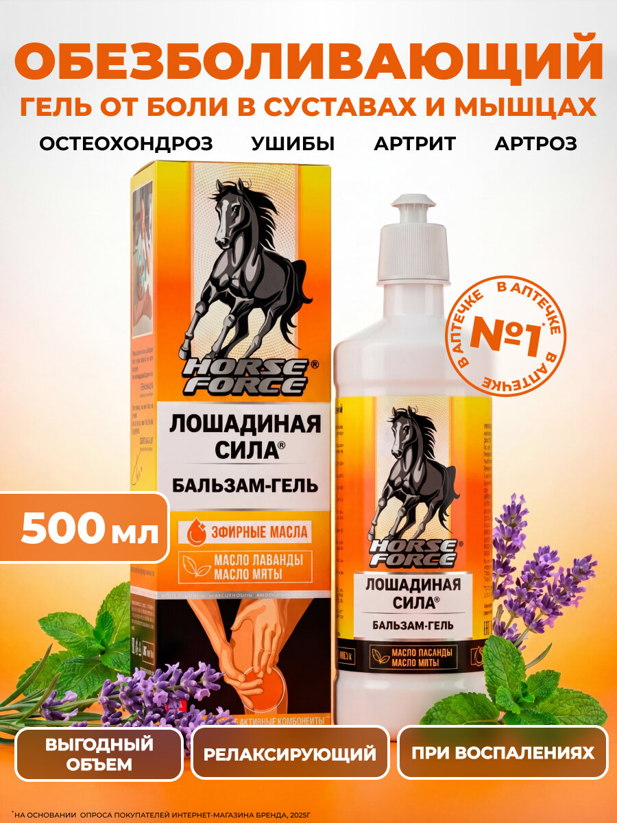 Бальзам-гель "Лошадиная Сила", с ментолом, для мышц и суставов, 500 мл
