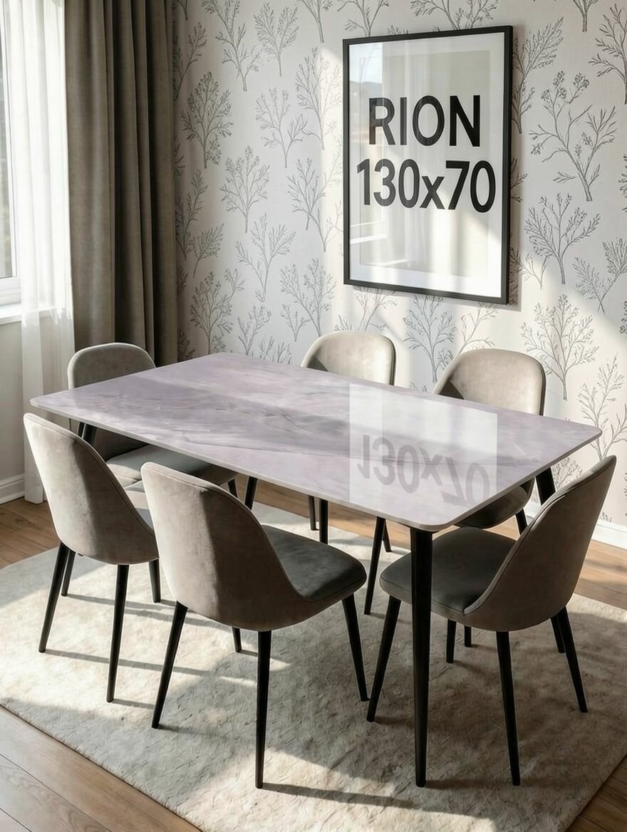 Керамический стол SIGNAL RION 130х70 *надежное крепление столешницы*, Серый мрамор/черный матовый