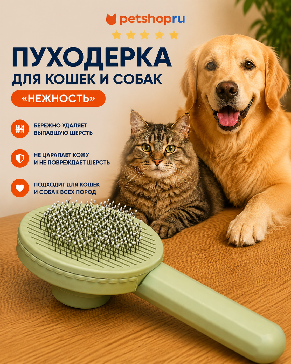 PETSHOP Пуходерка для кошек и собак "Нежность"