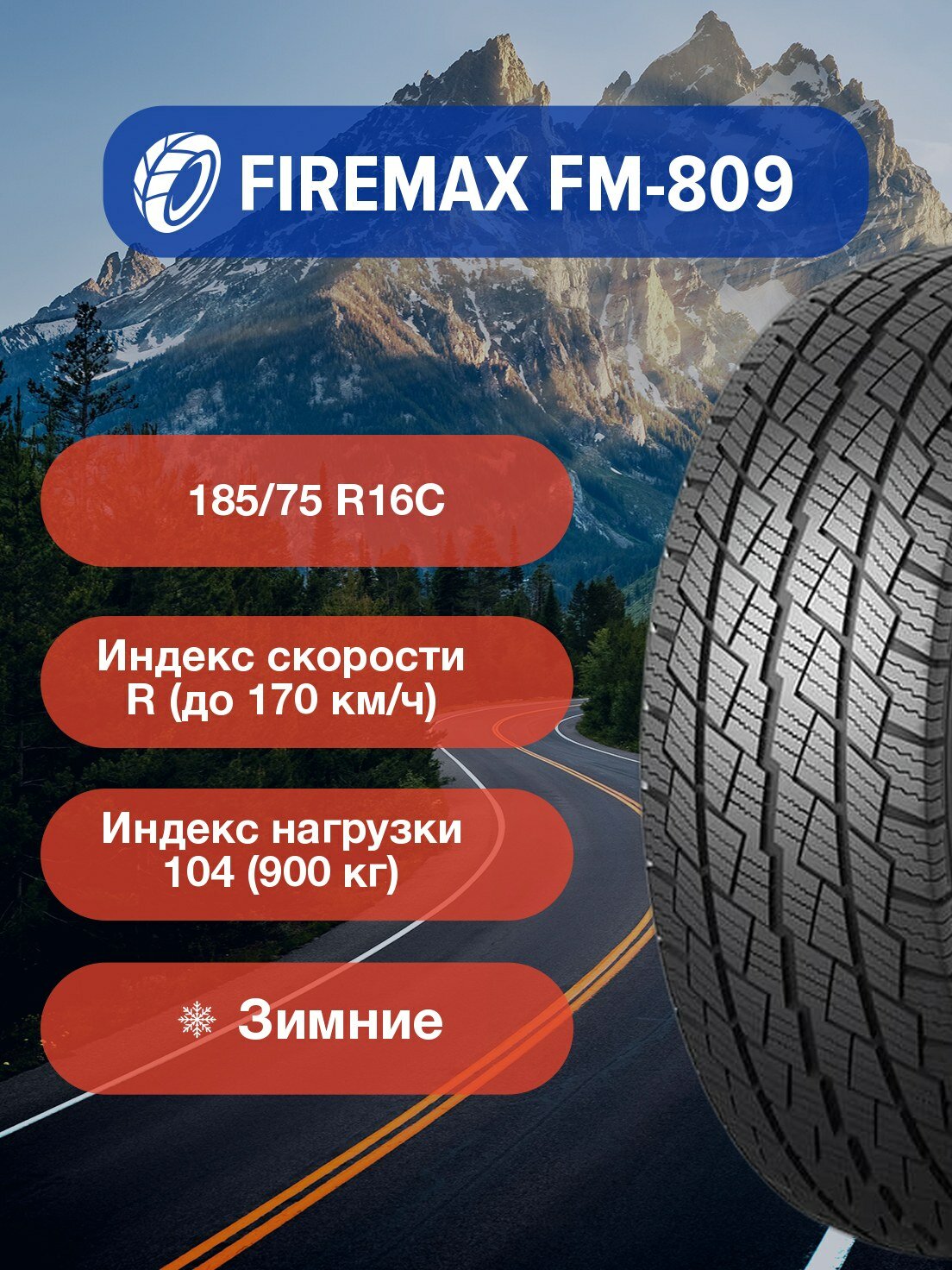 Легковые Зимние Шины FIREMAX FM-809 185/75 R16С 104/102R- для легковых автомобилей и кроссоверов