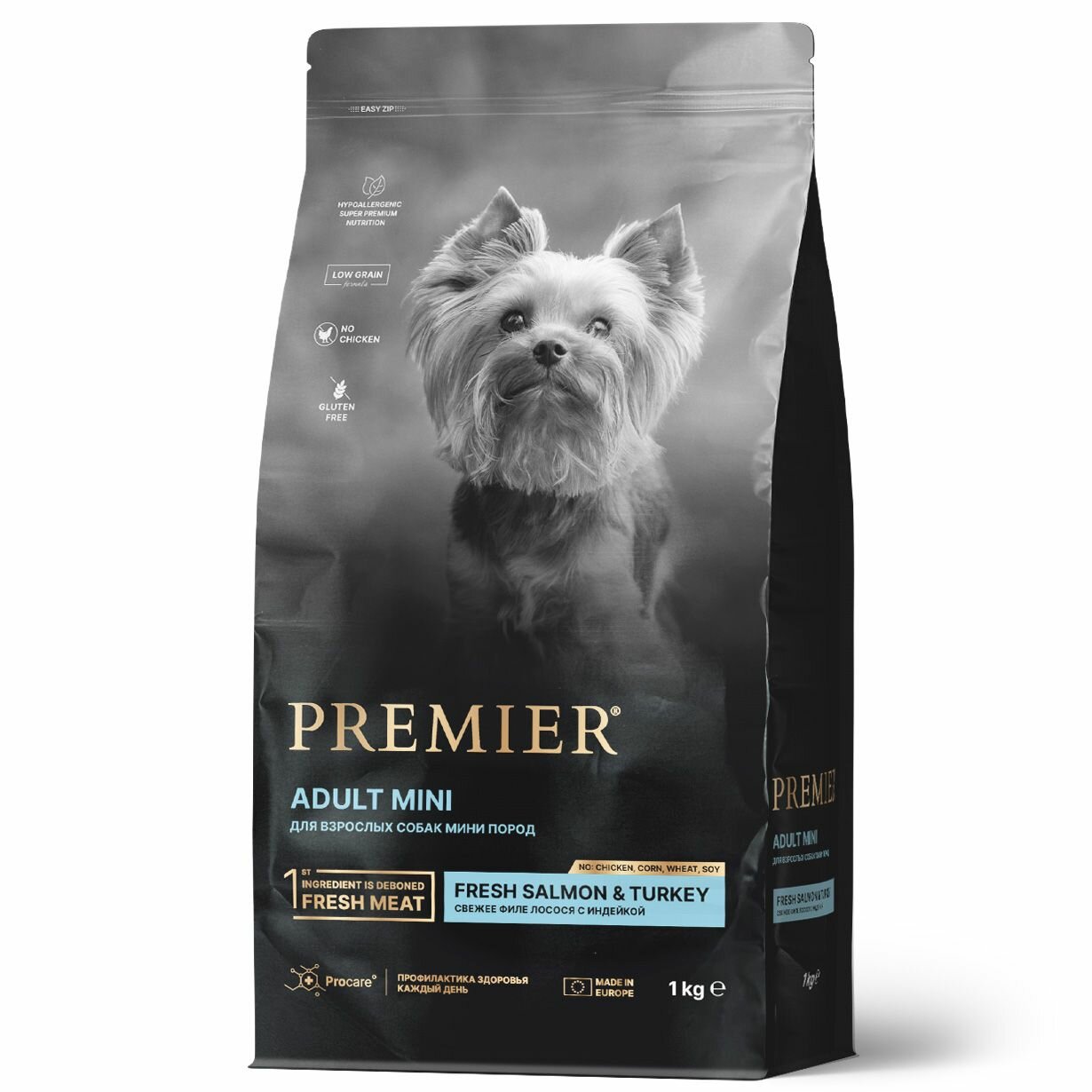 Сухой корм Premier Dog Salmon&Turkey ADULT Mini (Свежее филе лосося с индейкой для собак мелких пород) 1 кг