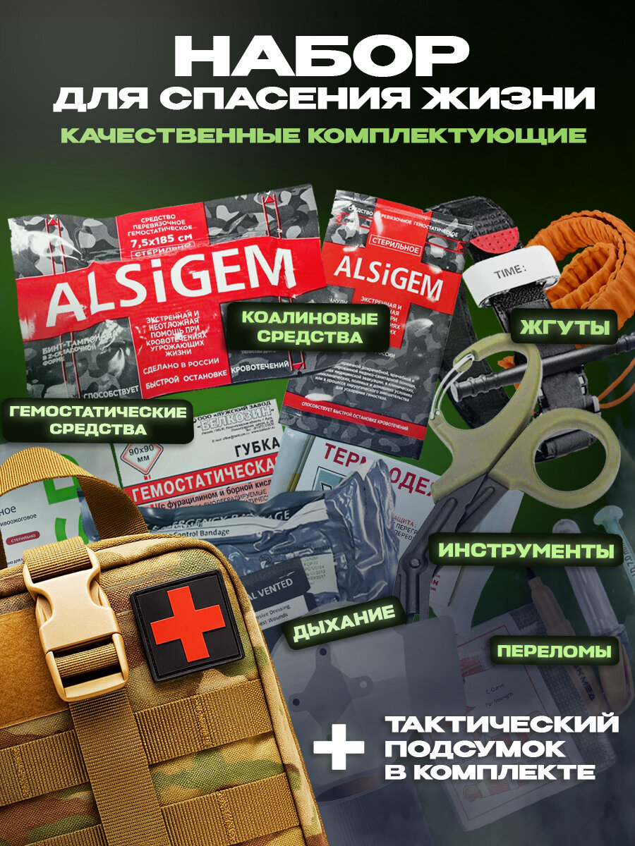 Аптечка тактическая укомплектованная, отрывной подсумок, мультикам