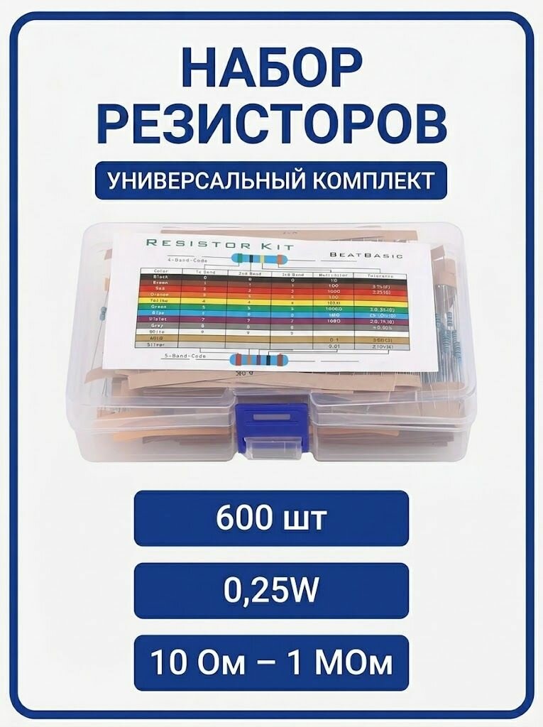 Набор резисторов 0,25W 600шт 10 Ом - 1 мОм