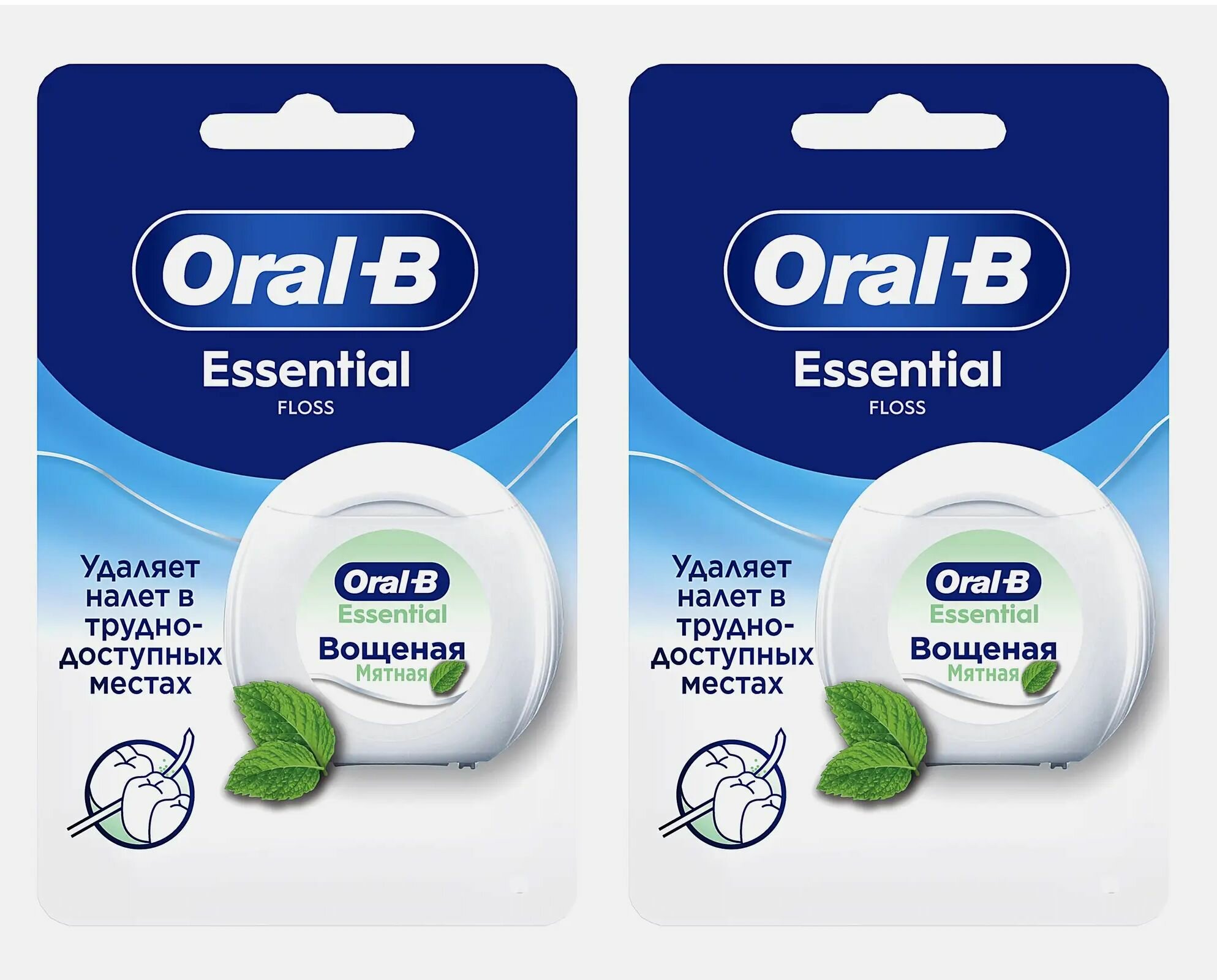 Зубная нить Oral-B Essential Floss вощеная, Мята, 2 x 50 м (2 штуки)