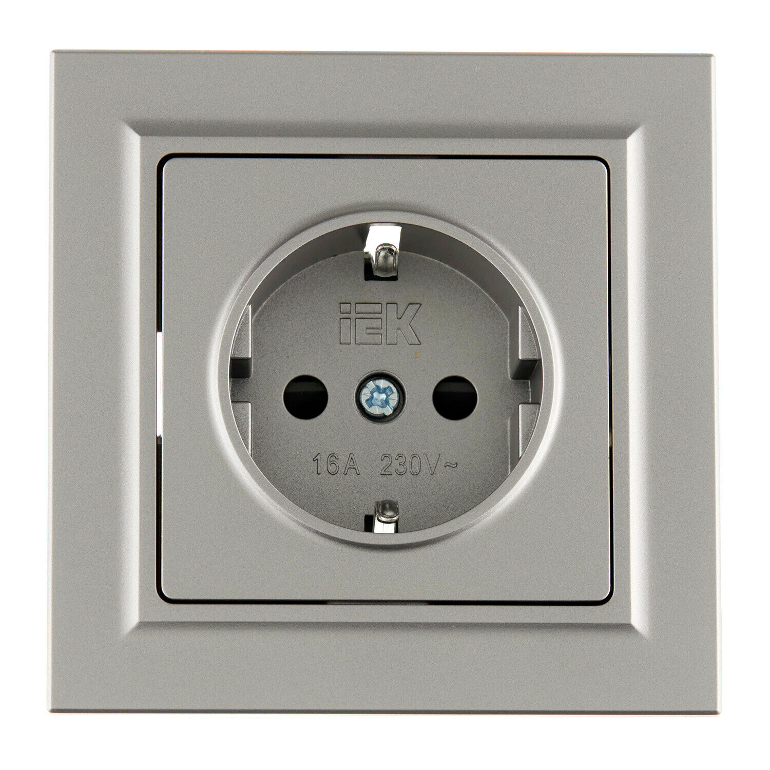 Розетка IEK Brite встраиваемая сталь с заземлением со шторками (BR-R14-16-K46-F)