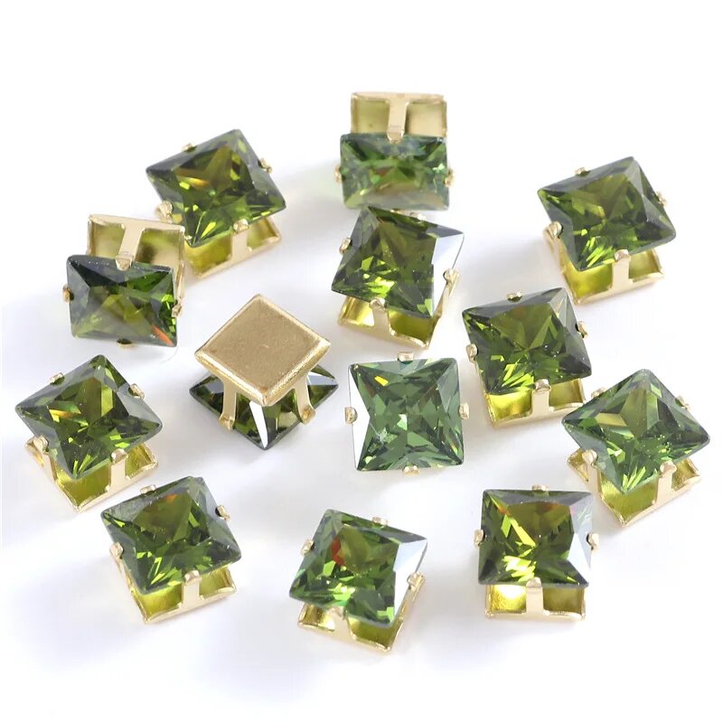Цирконовые квадратные стразы 8 мм Mid-July 8mm-10pcs, Зеленый, Olive