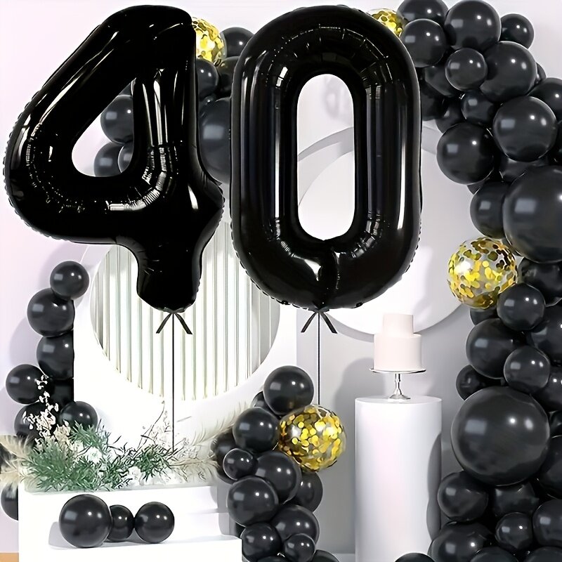 Фольгированный шар-цифра 40, черный, большой, для украшения 40-летия, дня рождения и годовщины свадьбы