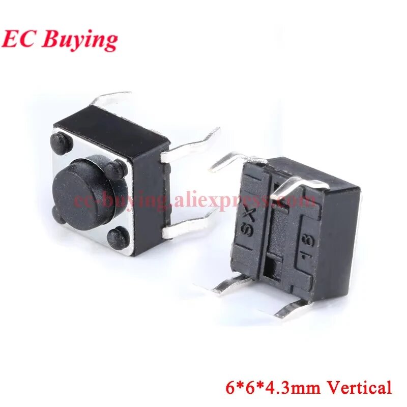 Микросенсорный тактильный кнопочный переключатель EC Buying 10pcs, 6x6x4.3mm Vertical