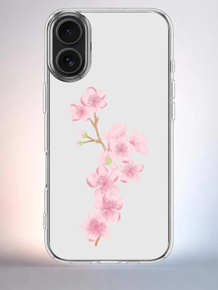 Чехол iPhone 16 розовая сакура силиконовый прозрачный