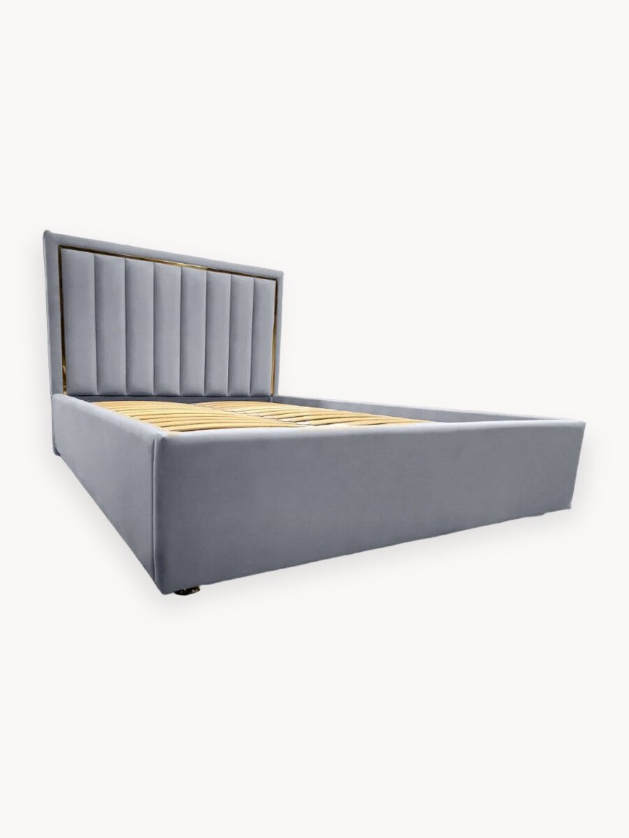 Кровать двуспальная 180х200 см, Rosa Lux Велюр мягкое изголовье, подъемный механизм, ящики для белья, серый