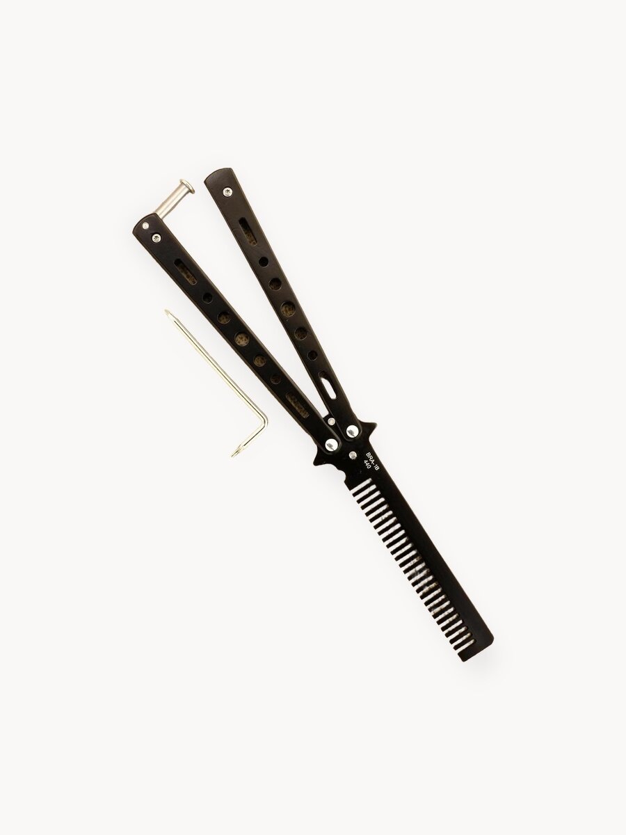 Нож бабочка тренировочный с клинком расческой Ножемир SKALP черный BRA-18