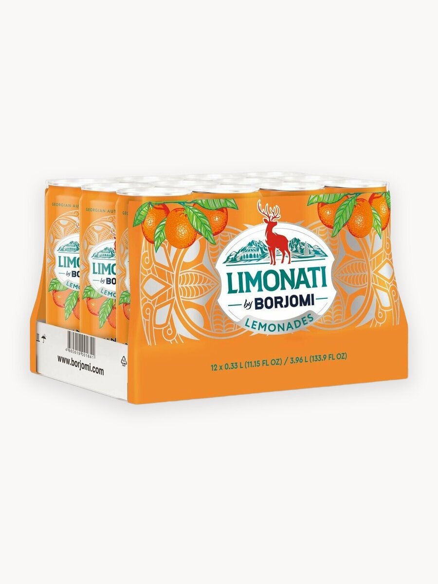 Грузинский лимонад Лимонати от Боржоми Аджарский мандарин, 12 шт х 0,33 л