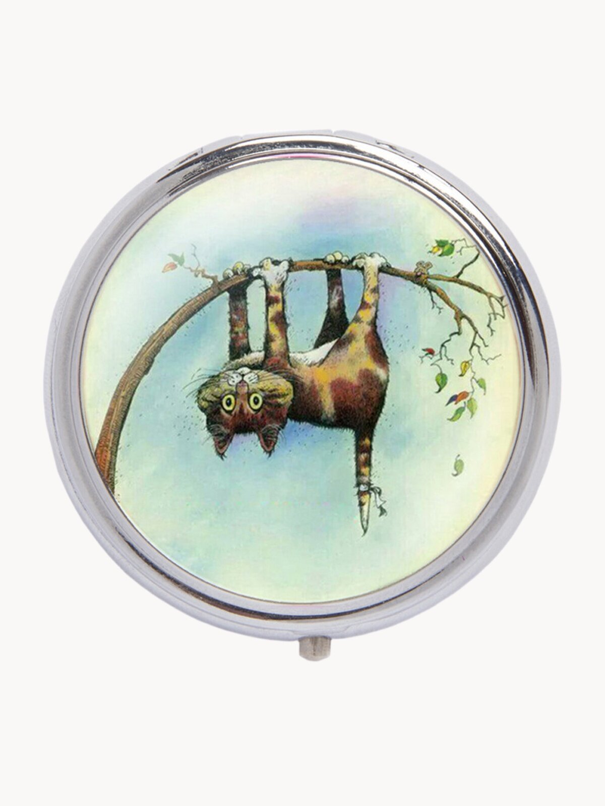 Таблетница "кот держись" TINA BOLOTINA, металл, 3 отделения, серебристая