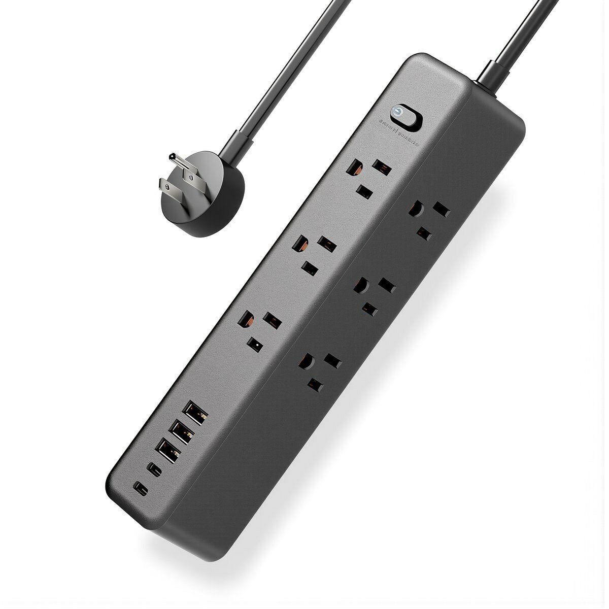Сетевой фильтр американского стандарта 9 розеток 3 USB 2 Type-C общий выключатель длина провода 1.5 метра черный для дома, NN-27 черный 3USB+2Type-C 1.5м