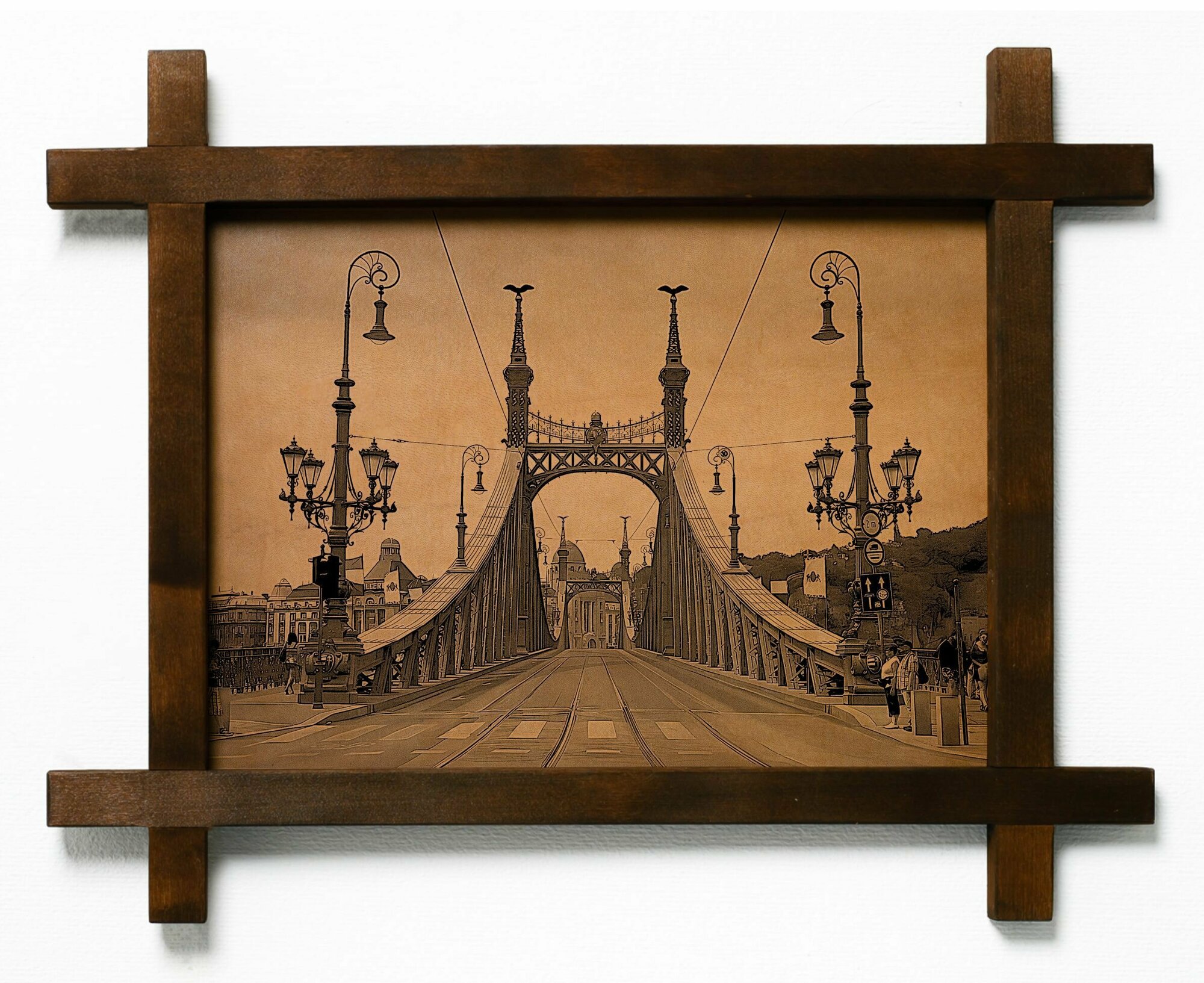Картина интерьерная, натуральная кожа, "Мост свободы", в деревянной раме, BoomGift