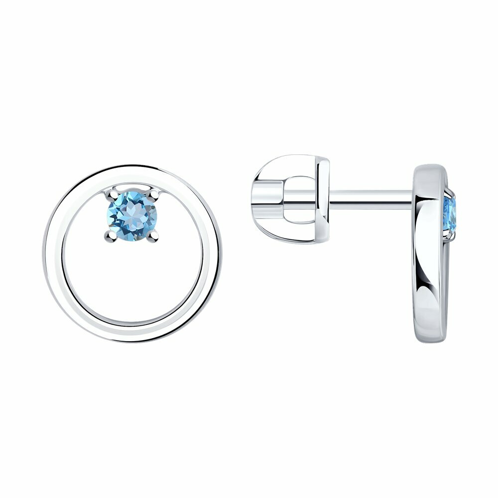 Серьги пусеты, серебро, 925 проба, родирование, топаз