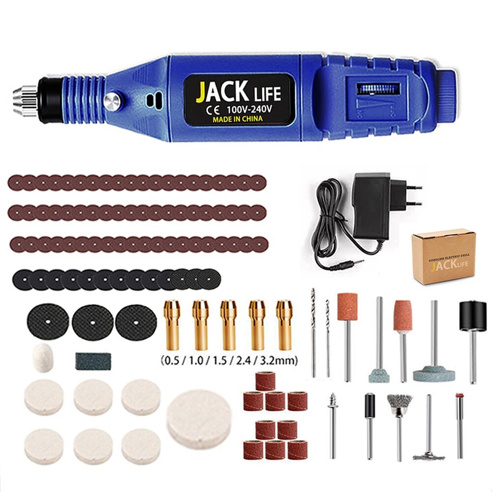 Мини-дрель Jack Life 105шт, синяя, вилка ЕС