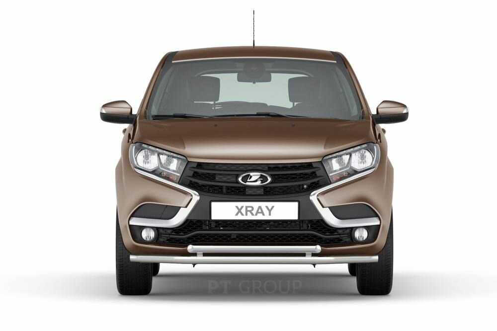 Защита переднего бампера для Лада Икс Рей двойная 51 мм, нержавеющая сталь