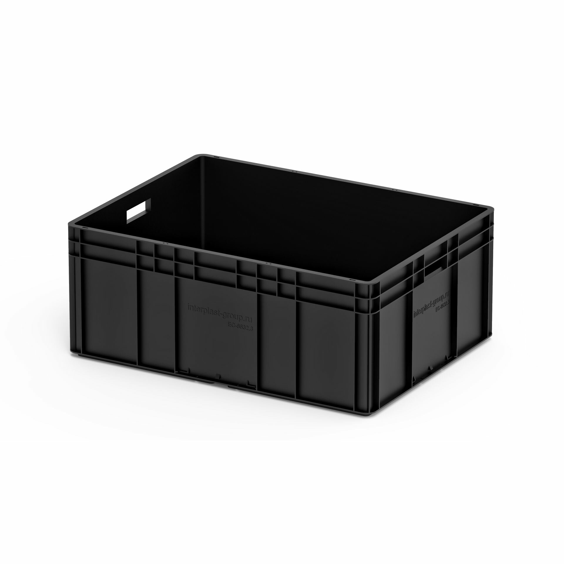 Ящик пластиковый, Евроконтейнер, сплошные стенки открытые ручки, 800х600х320 мм, черный
