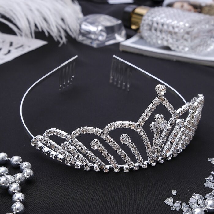 Диадема КНР "Изящество", Капелька, для волос, 6 см, серебристая