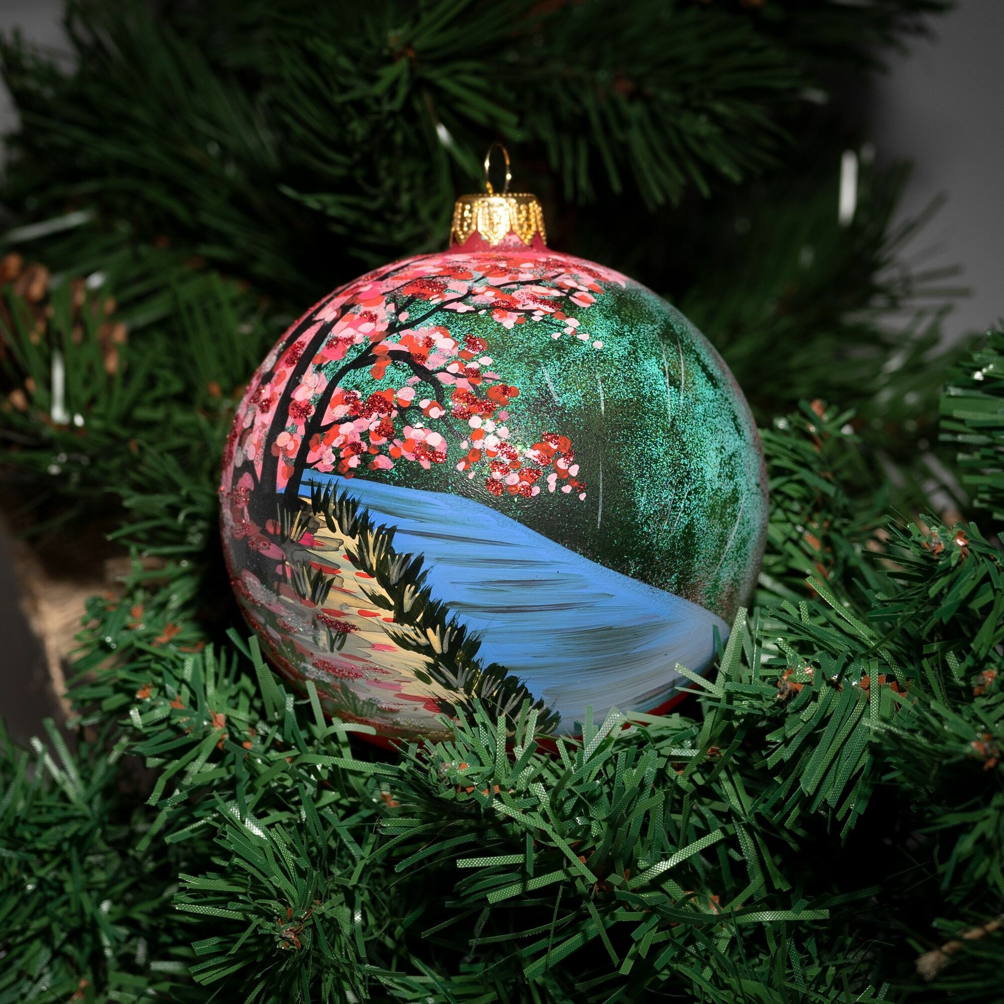 Шар на елку "Цветущая аллея" 100мм