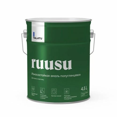 Эмаль для дерева Talatu Ruusu, полуглянцевая, база А, белая, 4,5 л