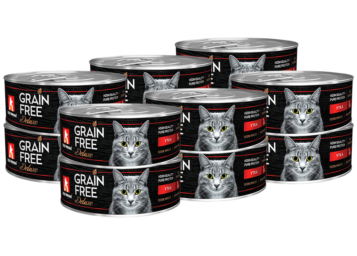 Зоогурман GRAIN FREE DELUXE беззерновые для взрослых кошек с уткой банка 100 грNEW 100 гр х 12 шт
