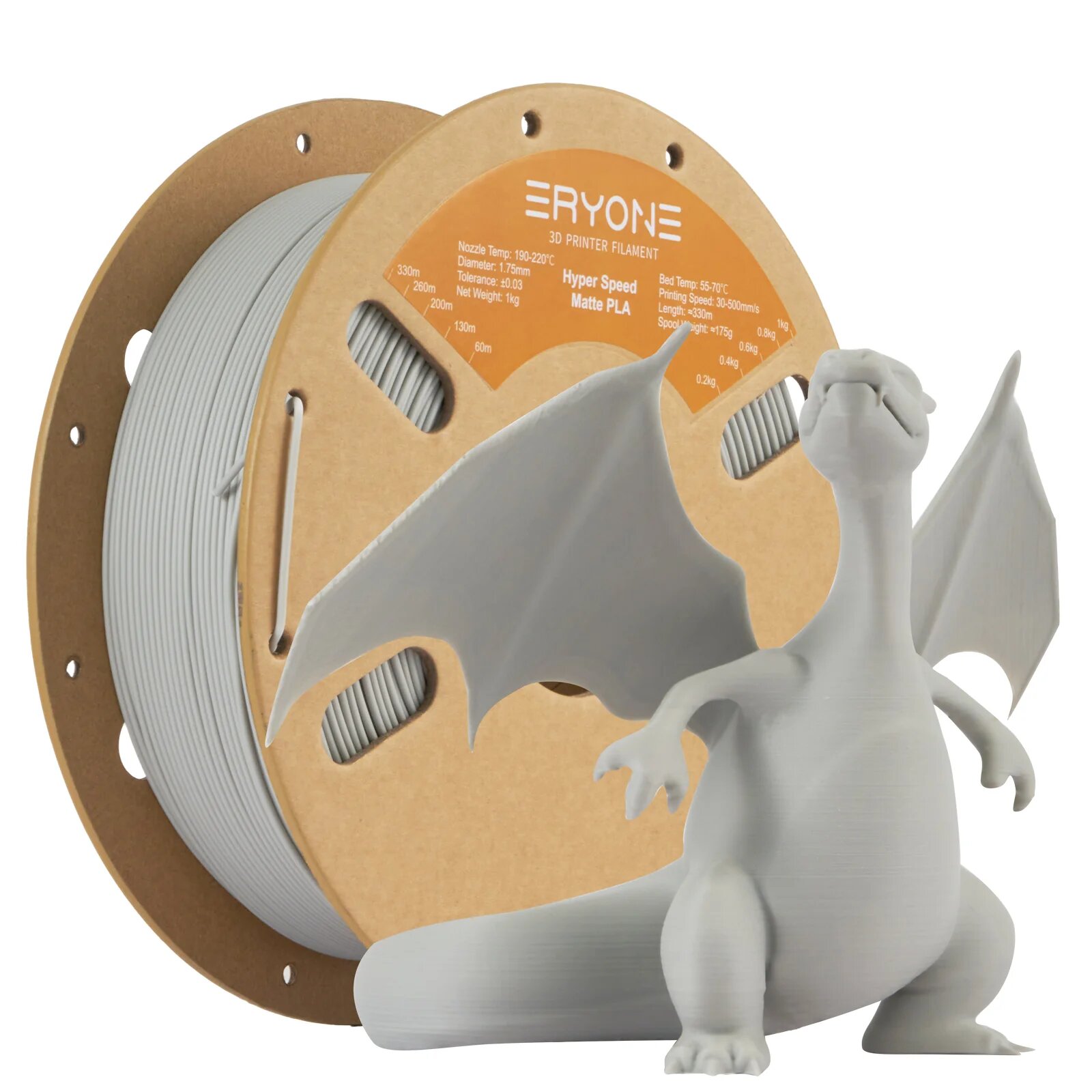 PLA+ HS высокоскоростной пластик Eryone матовый серый High Speed 1,75 мм 1 кг