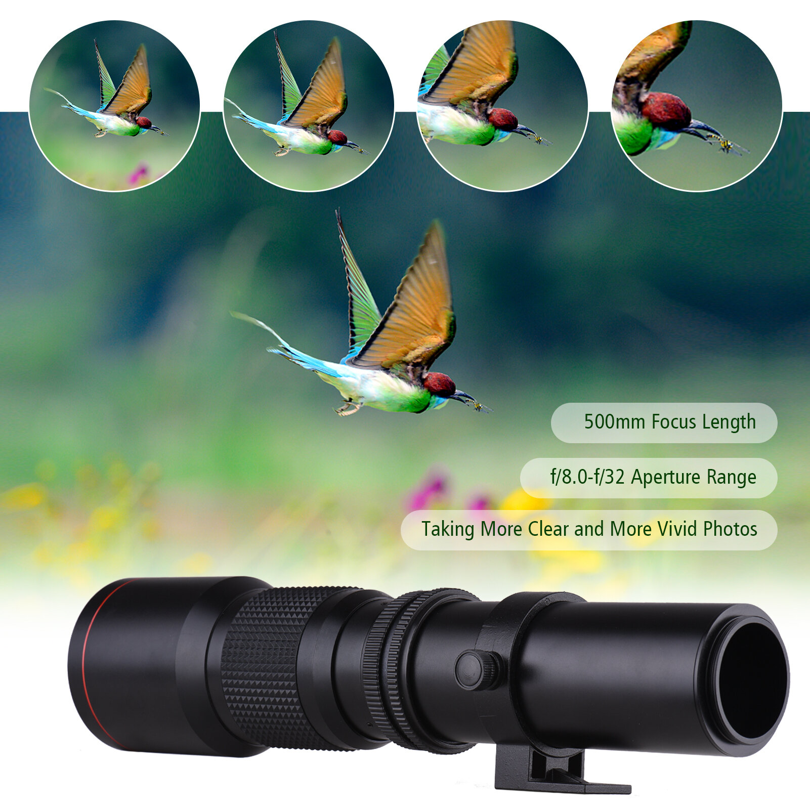 Супер телеобъектив 500 мм F/8,0-32 с ручным зумом + 2X телеобъектив + адаптер T2-AI для Nikon D850, D810 и других