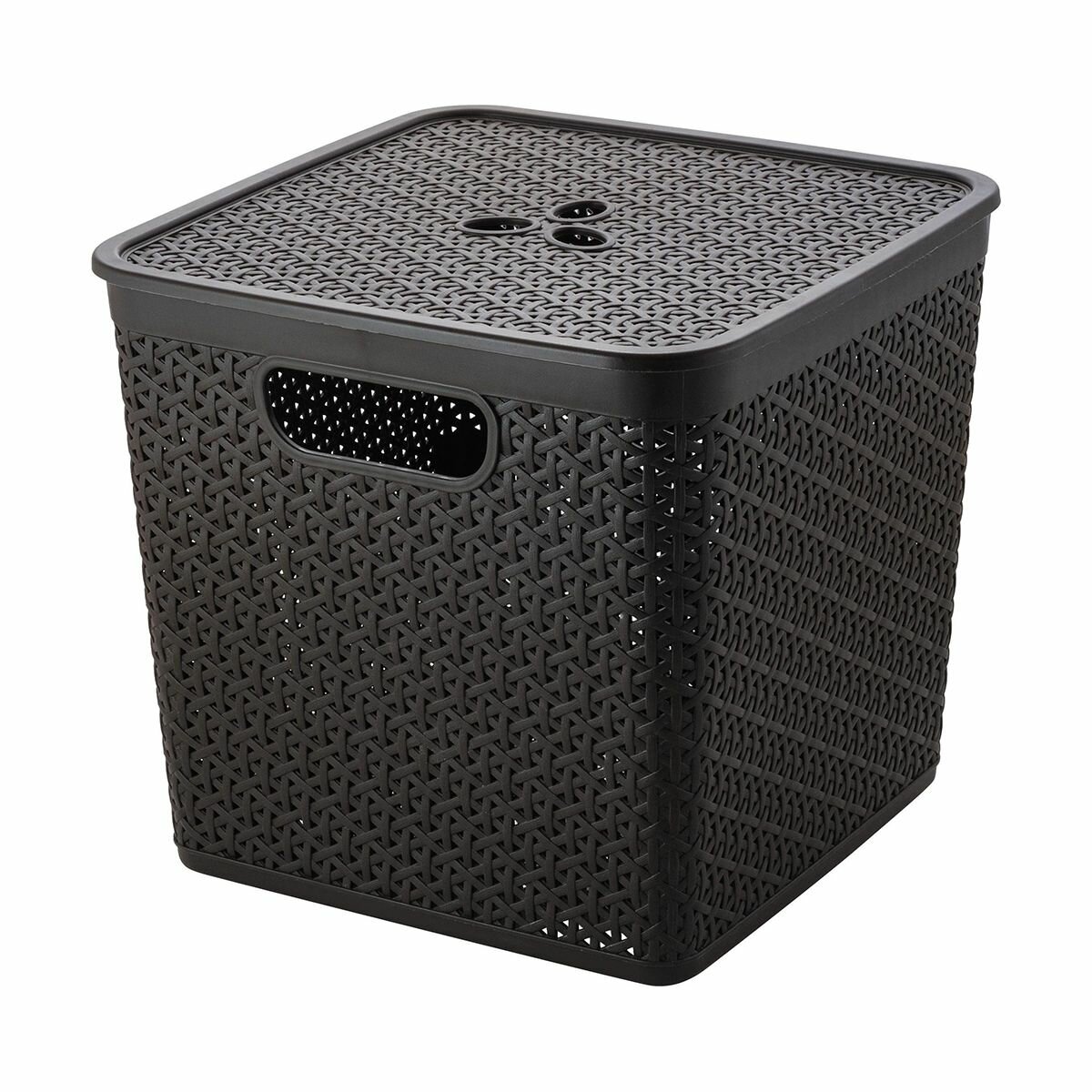 Корзина для хранения Keeplex Rattan, с крышкой, 30 x 30 x 28 см, темный каштан