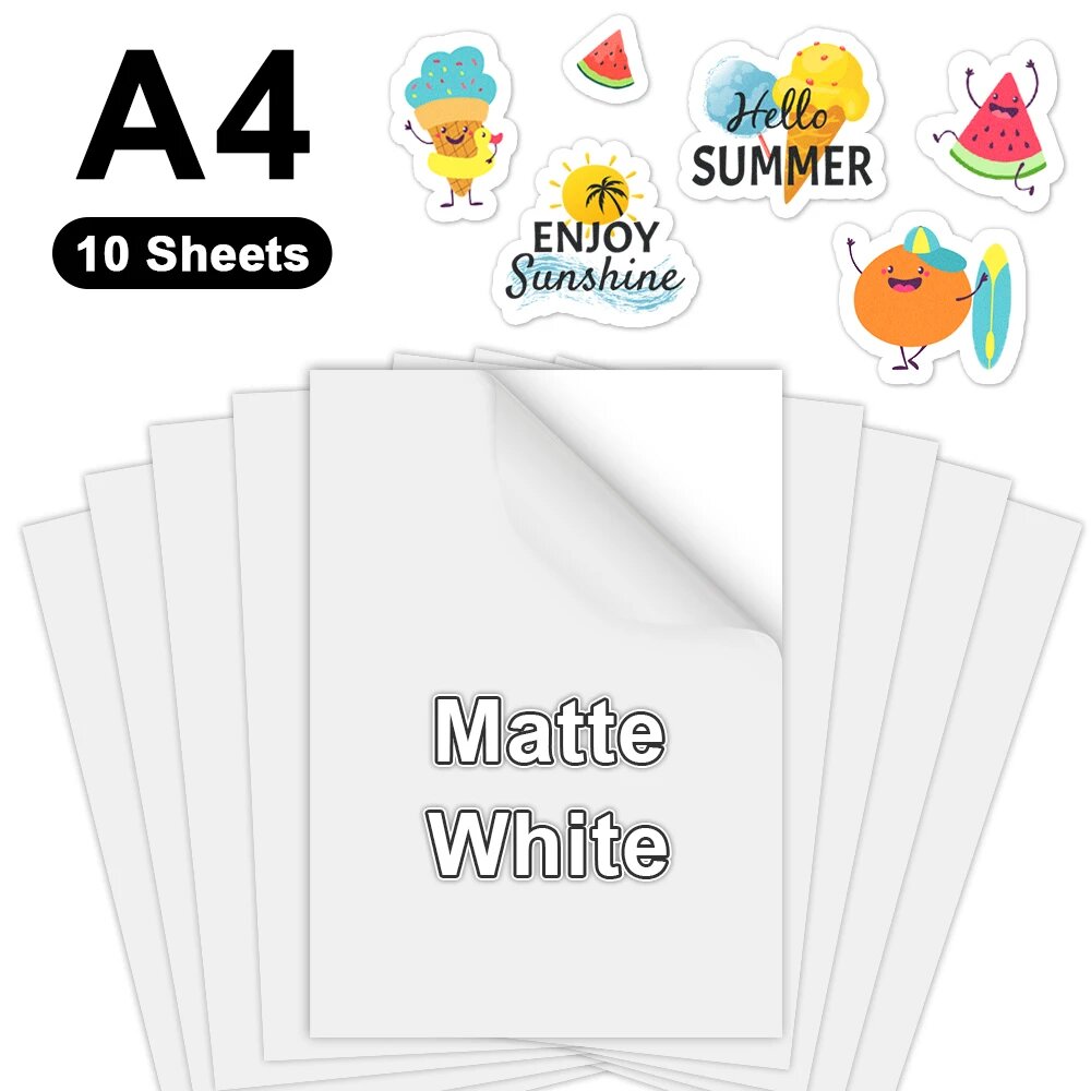 Прозрачные виниловые наклейки для печати А4, 10 листов Белый, Matte White