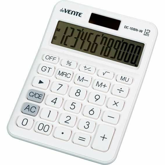 Калькулятор настольный deVENTE 12 разрядность, белый, двойное питание, 98х136х31 мм (4031349)