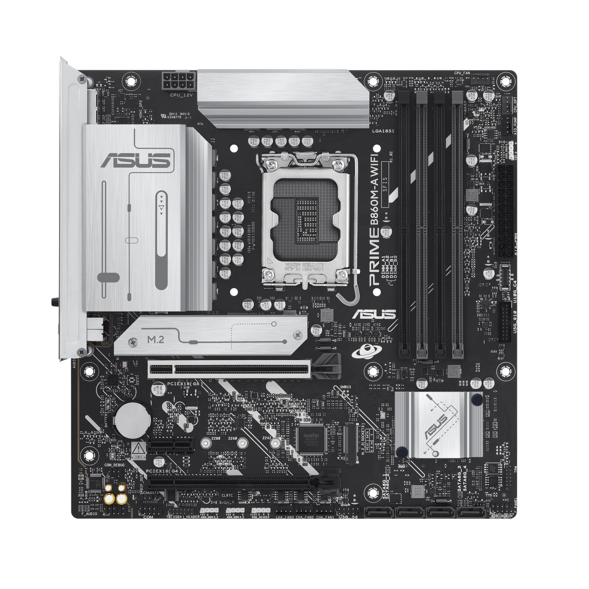 ASUS Материнская плата Socket1851 ASUS PRIME B860M-A WIFI (iB860, 4xDDR5, M.2, SATA III, RAID, 2xPCI-E, HDMI, 2xDP, 2.5Гбит LAN, WiFi, BT, 10Гбит USB, 20Гбит Type-C, mATX) (ret)