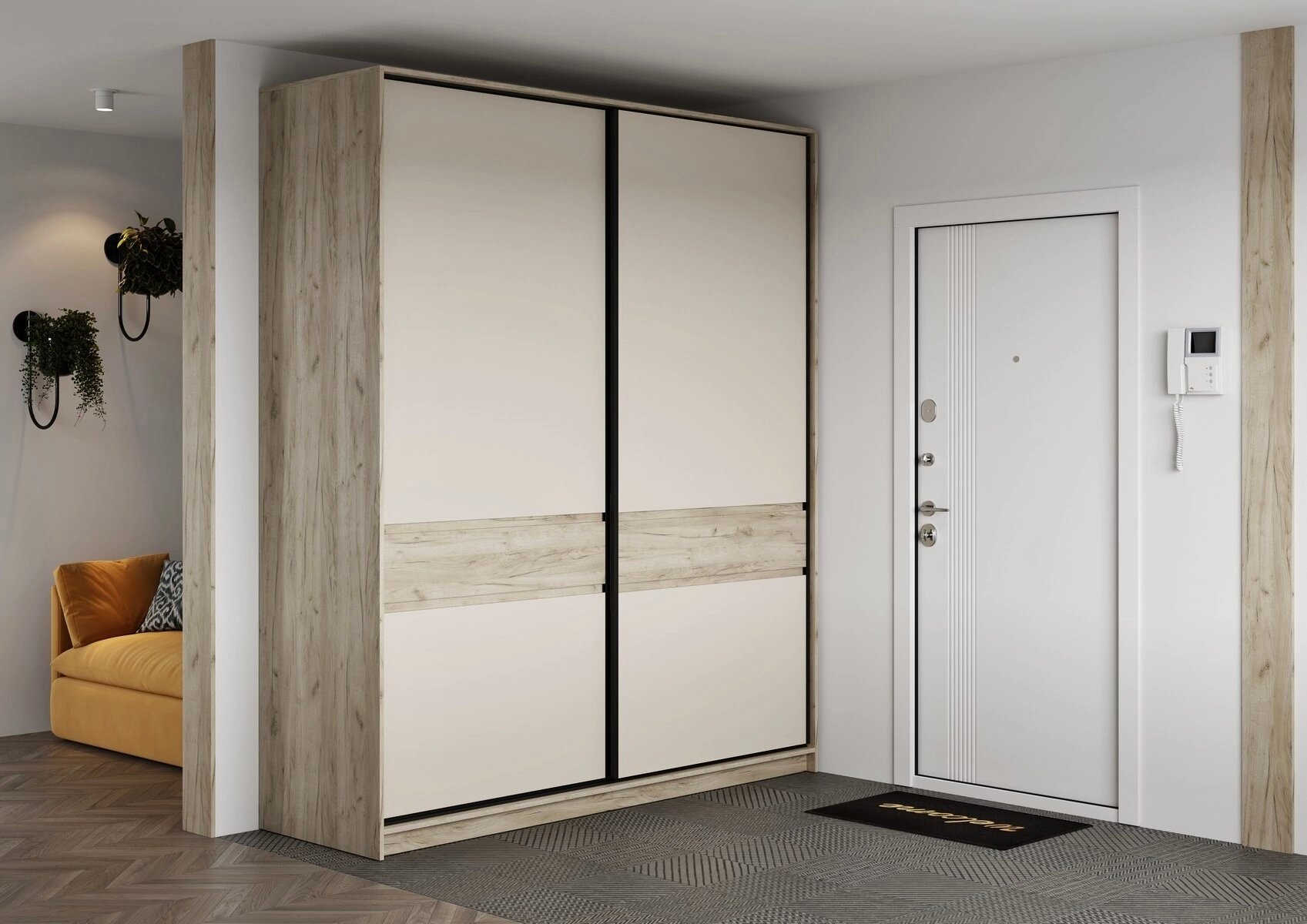 Шкаф купе Бостон 2 метра. С ящиком. ЛДСП. Дуб Крафт Серый/Кашемир