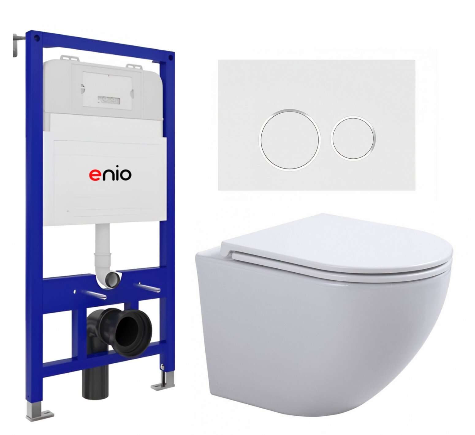 Комплект 3 в 1 инсталляция Enio Tecnico 52 EN8050052 + Подвесной унитаз SinteSi EVI + кнопка белая, окантовка хром Rotondo