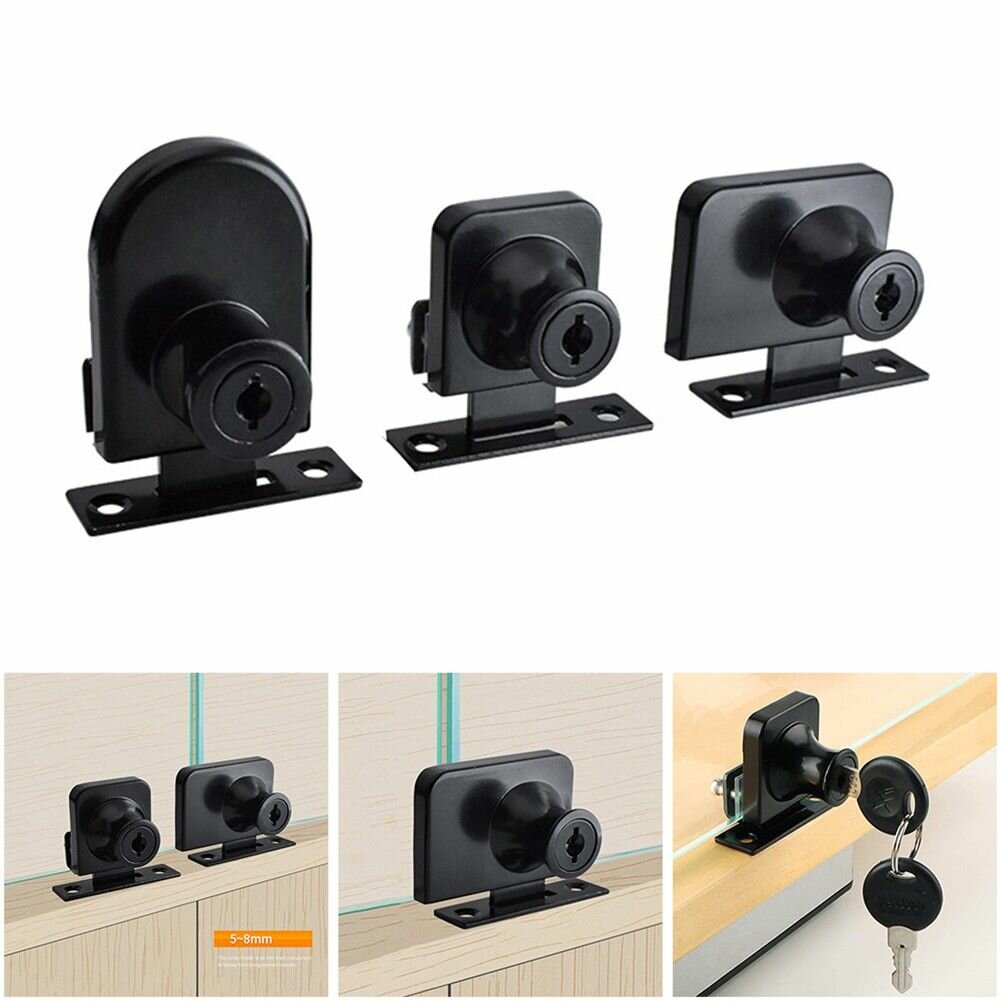 OZ-WDWM-Замок для витринного шкафа, 2 ключа, аксессуары, черный дисплей для стеклянной двери 5-8 мм, металлический замок без сверления