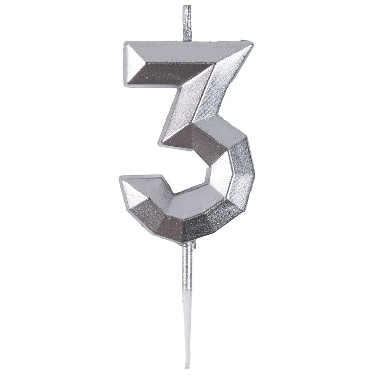 Свеча Веселая затея цифра 3 Диамант, серебро, высота 4.5 см