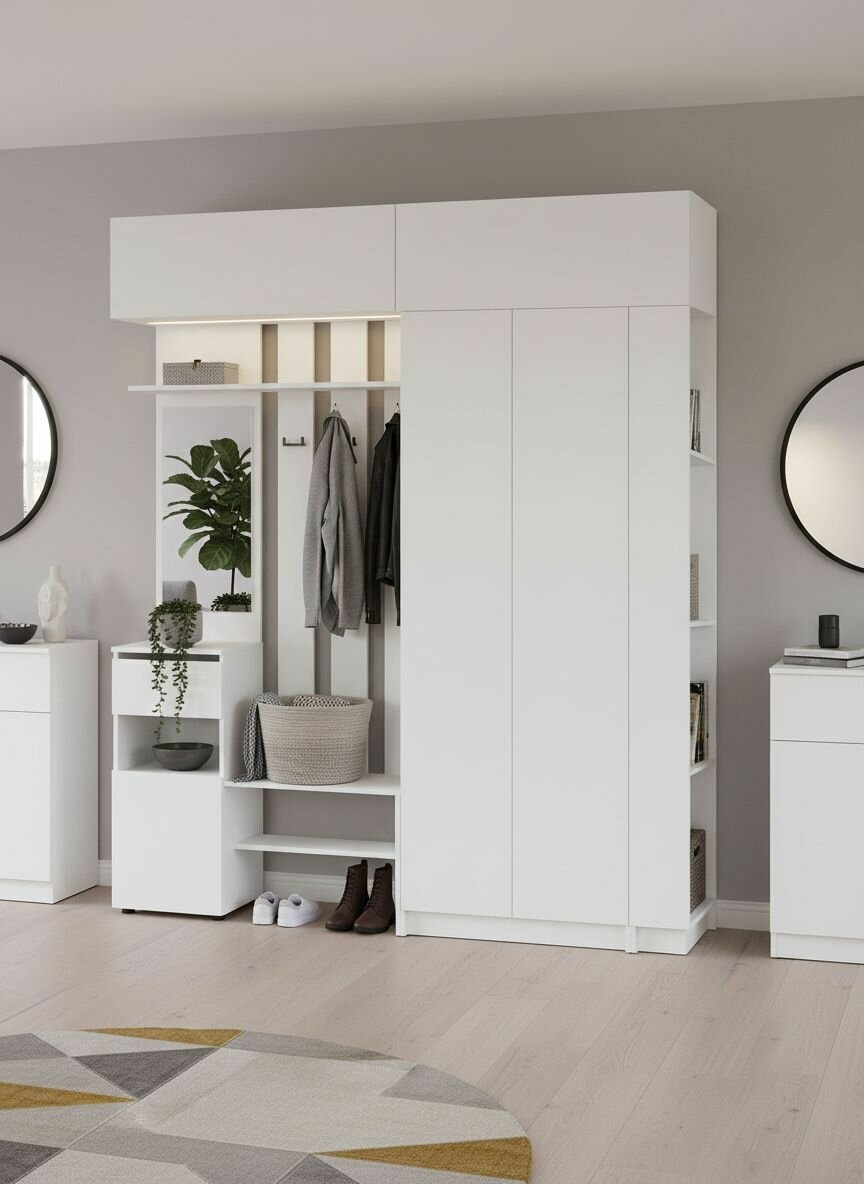 ARNIKA Прихожая, вешалка с зеркалом 2м, со шкафом и антресолью белый