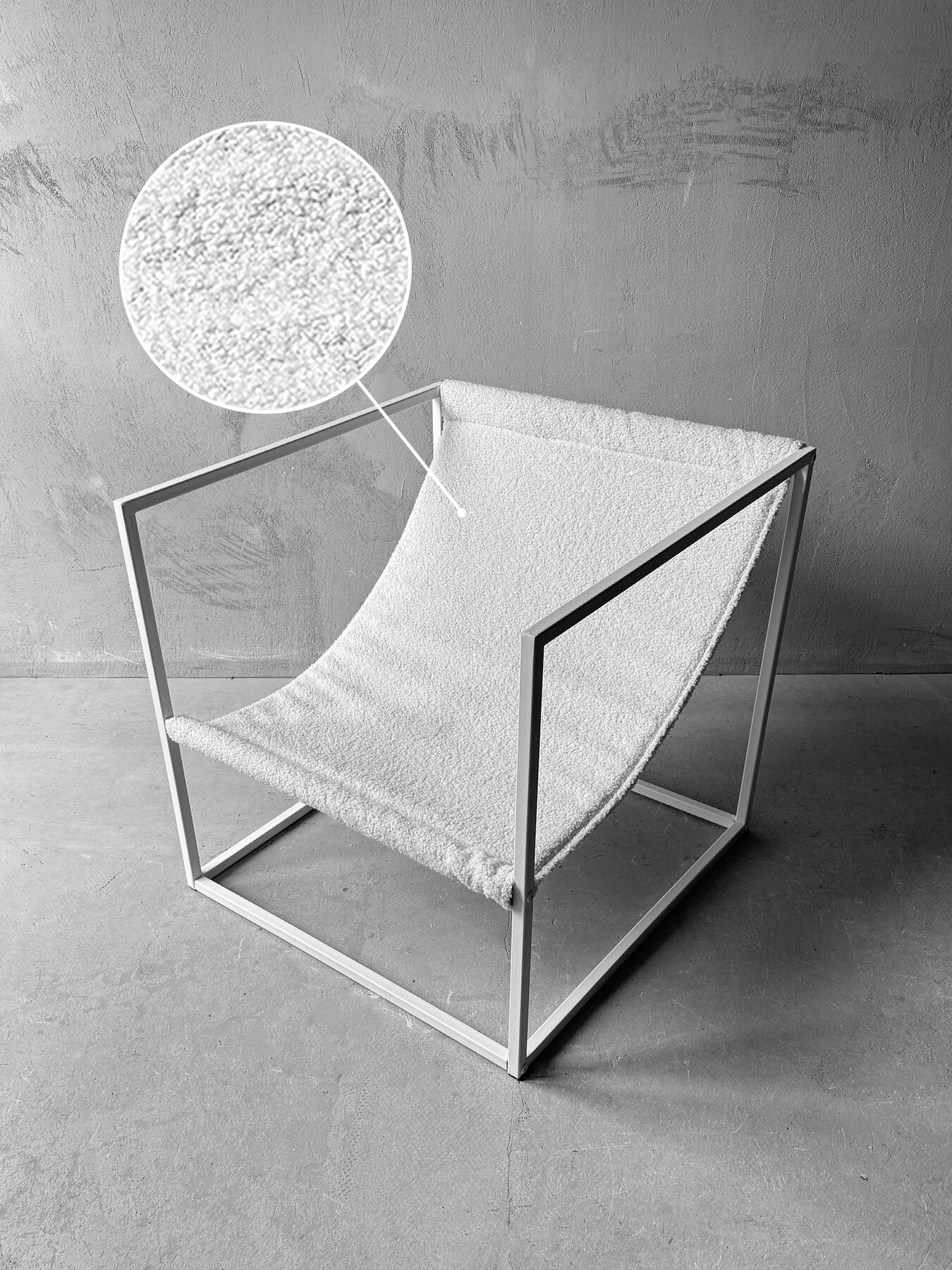 Кресло мягкое удобное для отдыха, уличное, на балкон, на веранду, в стиле лофт, минимализм, Лофтовик белый, плюш