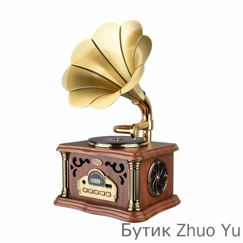 Проигрыватель TonAudio с Bluetooth и USB-портом, FM-радио, серо-голубой, винтажный граммофон